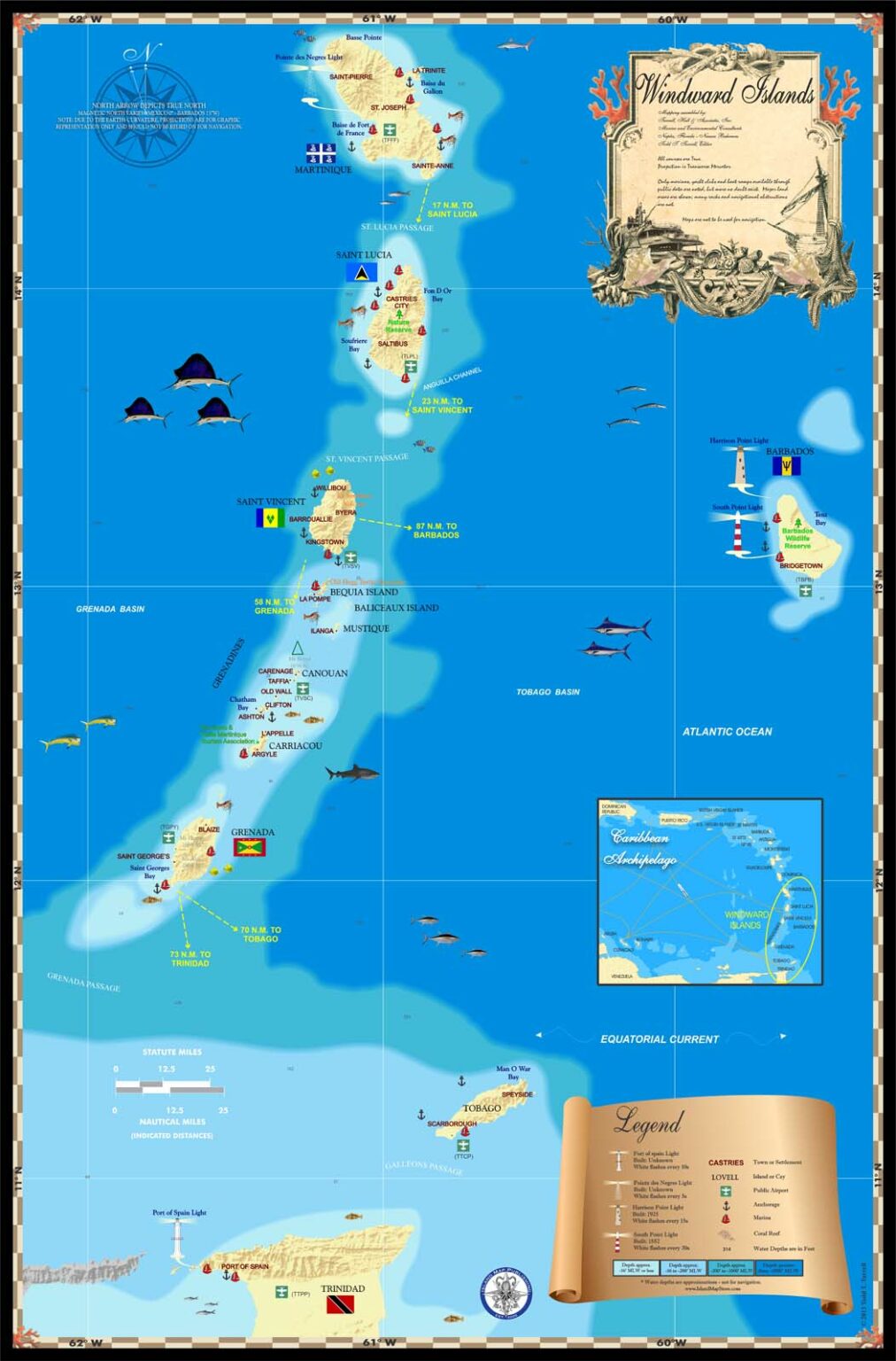 Winward Islands Map Island Map Store